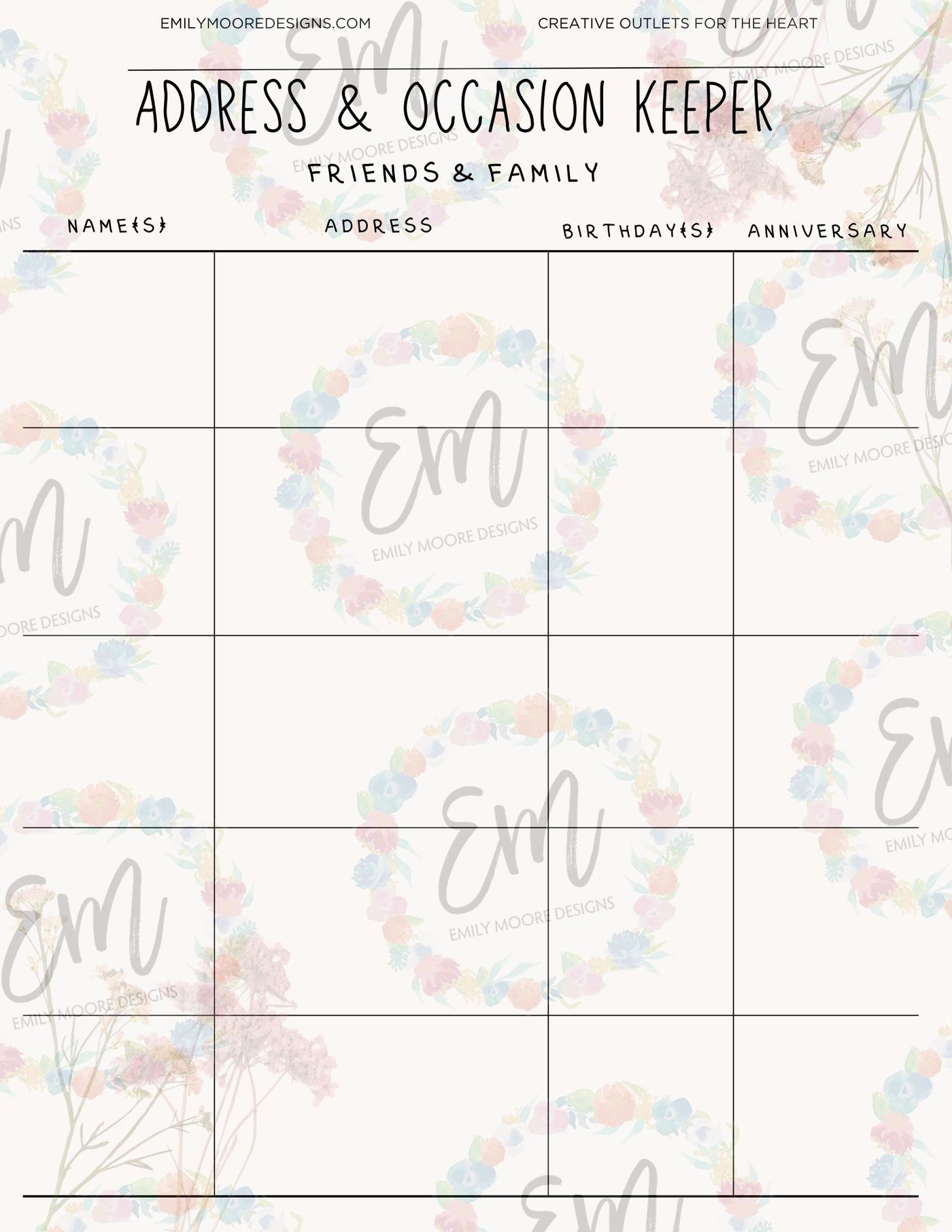 Free printables – Emily Moore Designs